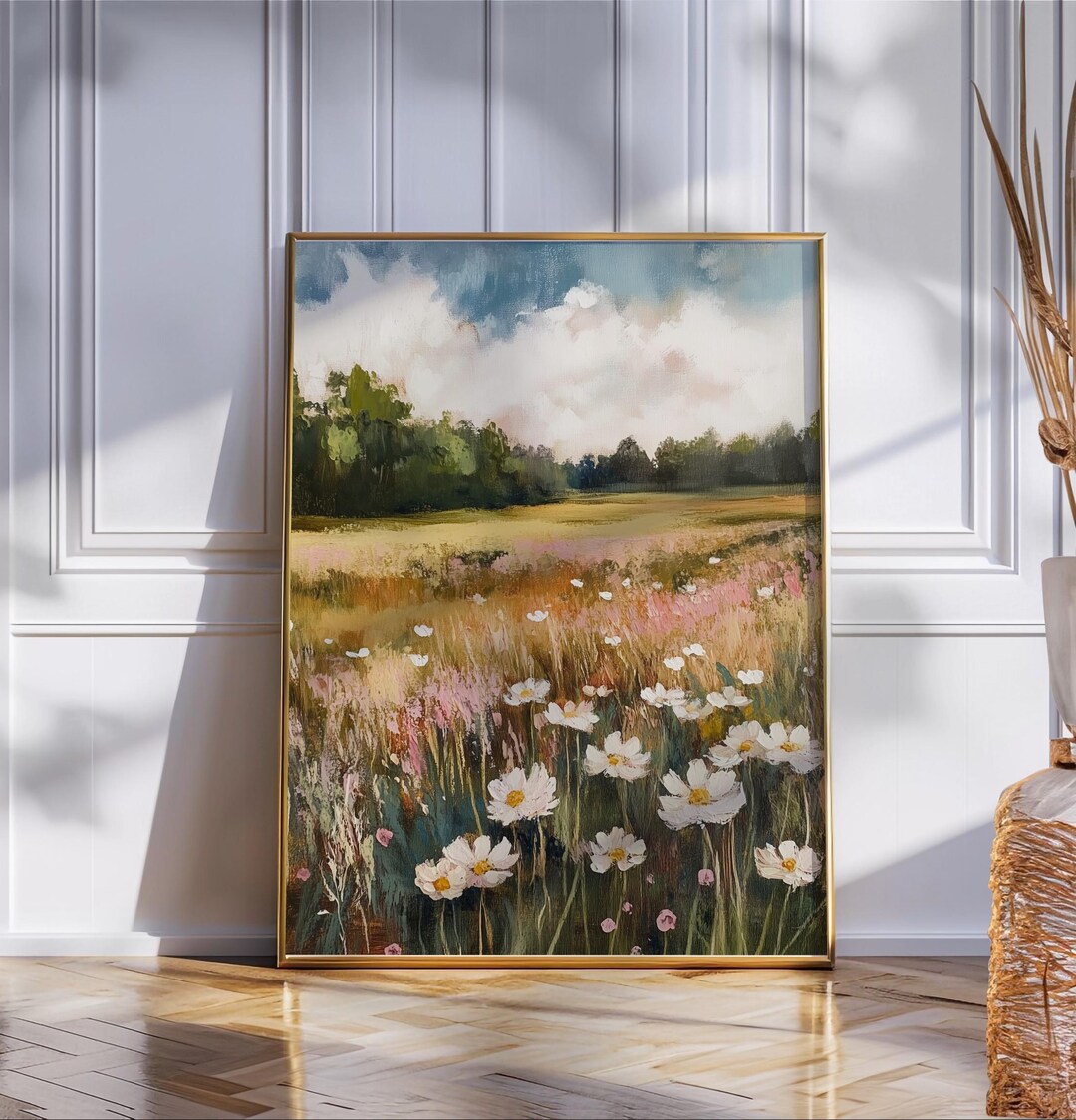 Spring Flower Field Landscape Oil Painting Art Print (digital Download ...
