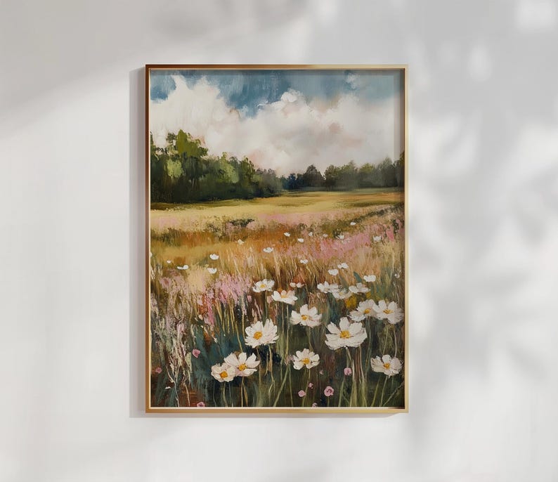 Spring Flower Field Landscape Oil Painting Art Print (digital Download ...