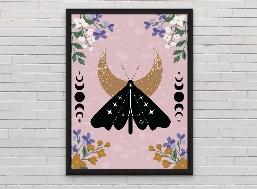 Moon Moth Art Print Moth Art Print Boho Moth Boho Home Decor Crescent ...