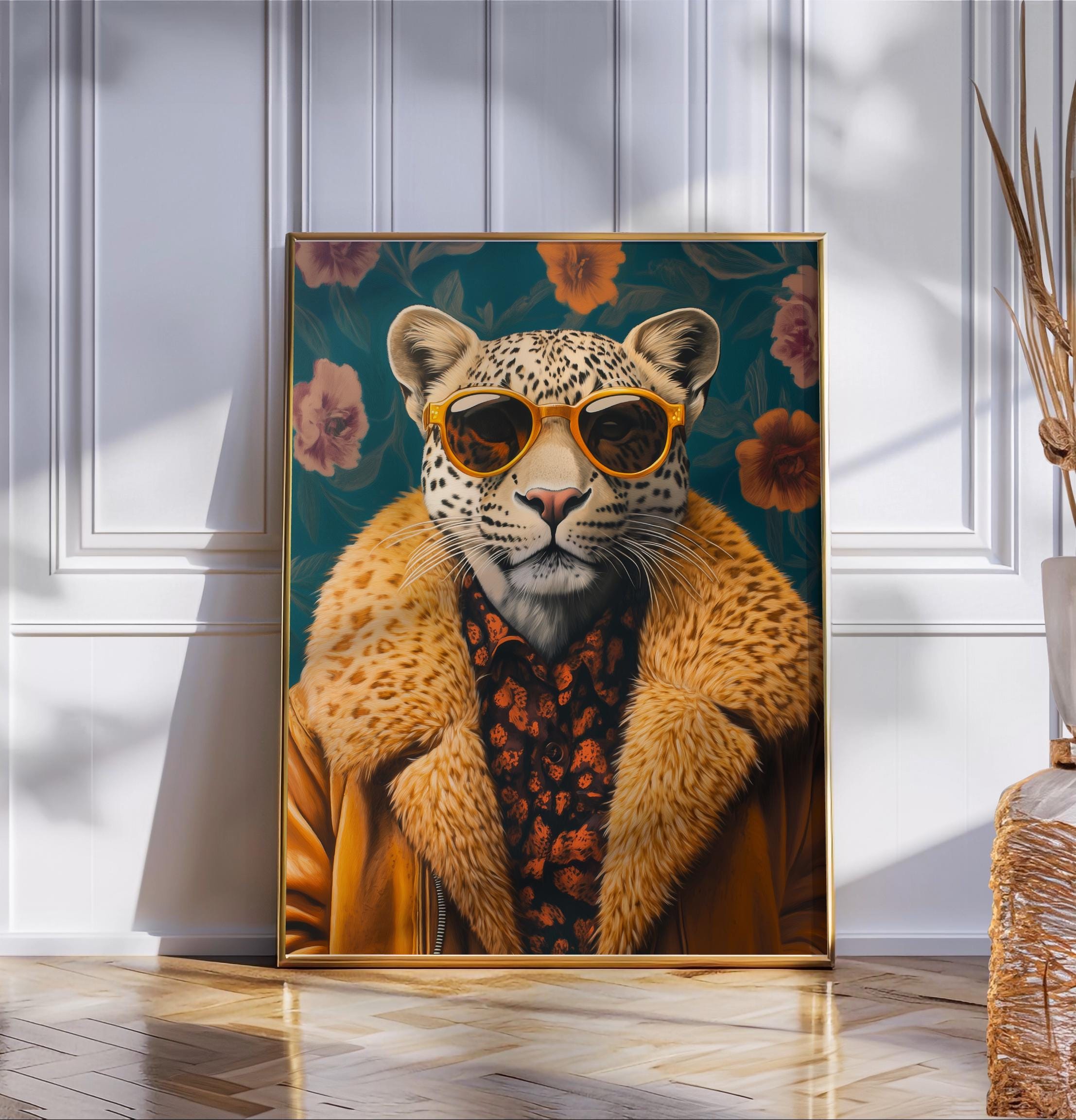 Funky Leopard Art Print | Preppy Animal Painting (digital Download) - Etsy