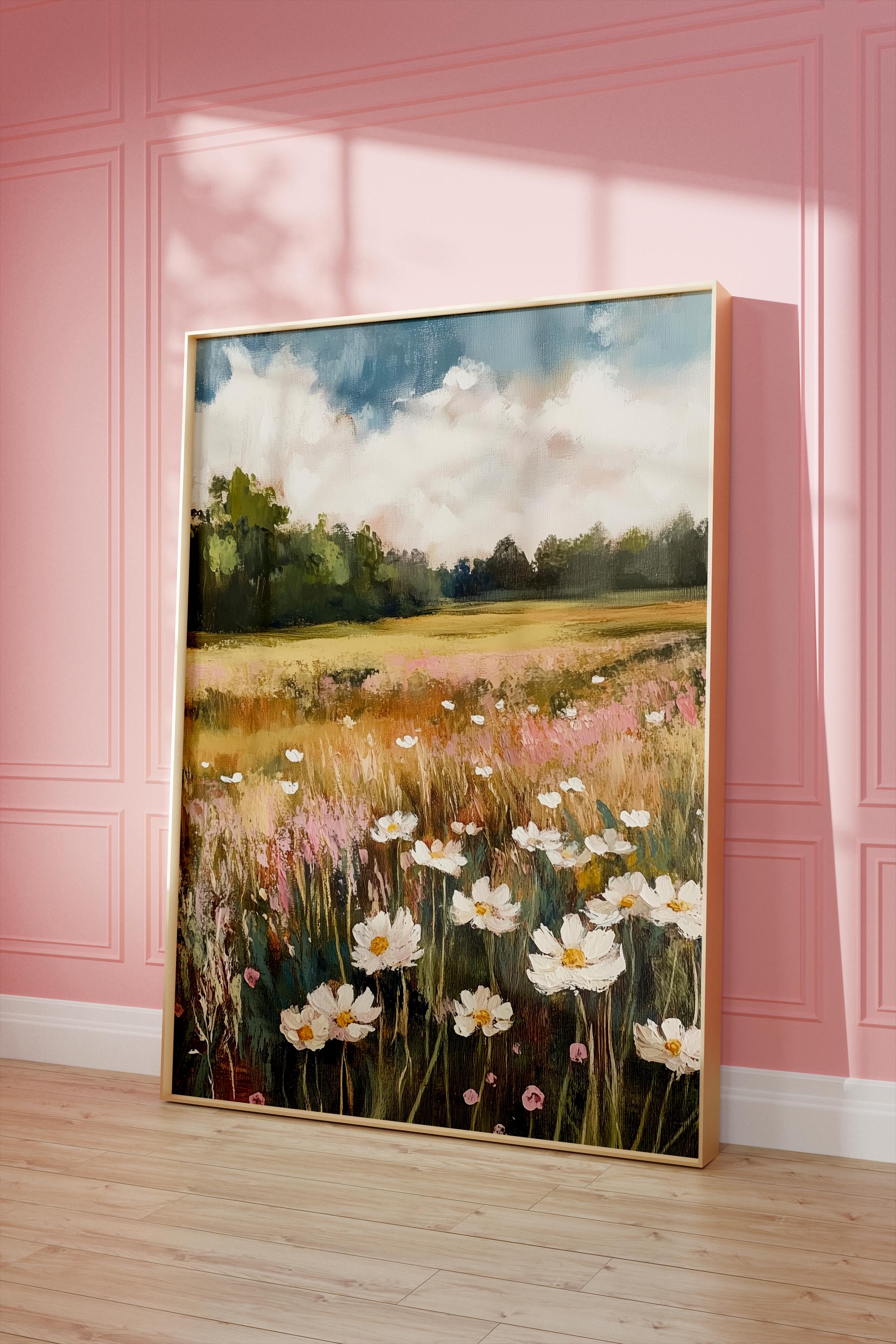 Spring Flower Field Landscape Oil Painting Art Print (digital Download ...