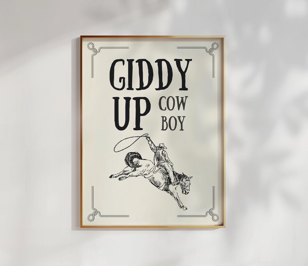 Retro Cowboy Poster | Vintage Western Wall Art | Cowboy Hat Print ...