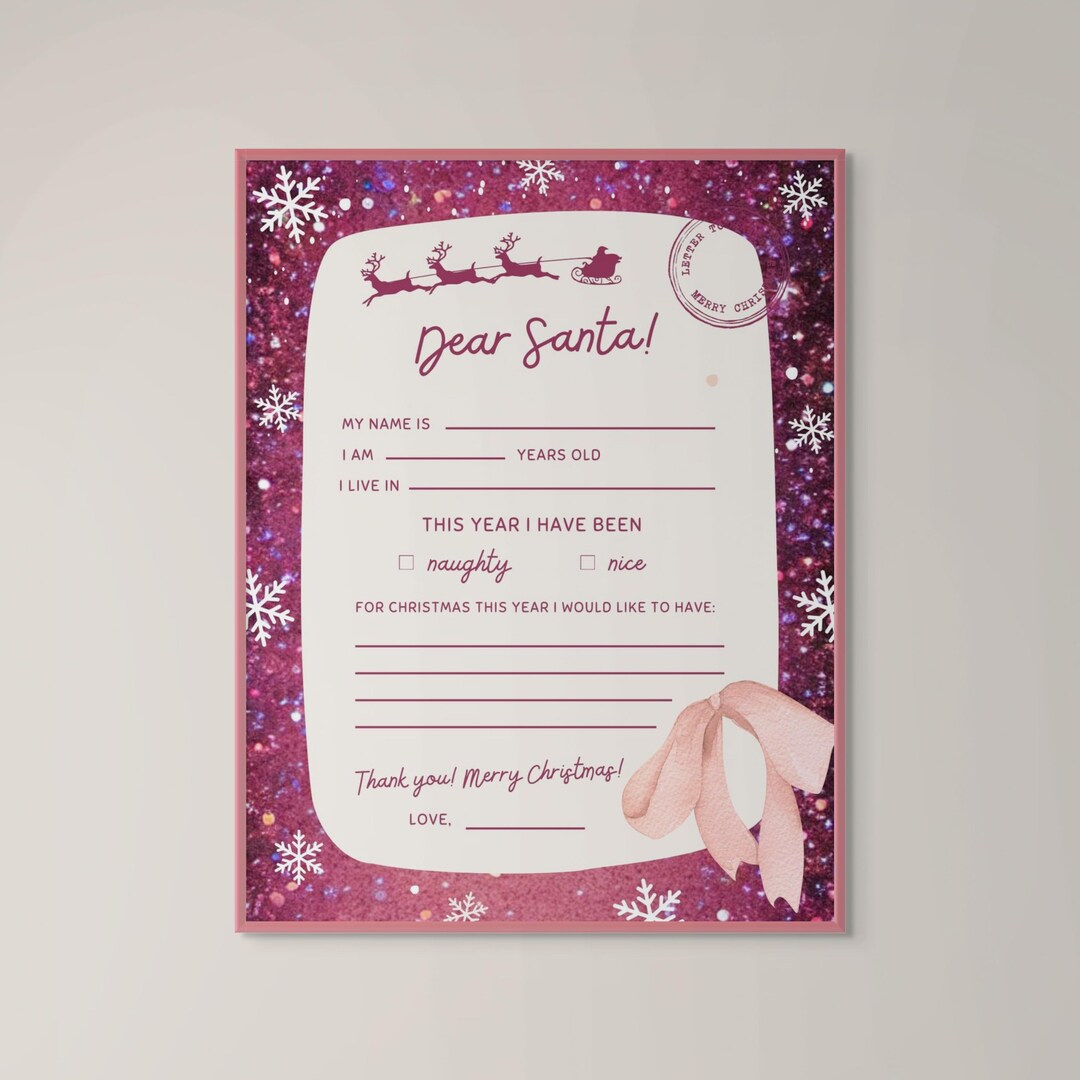 Girls Letter to Santa Printable Santa Letter Kids Christmas Wish List ...