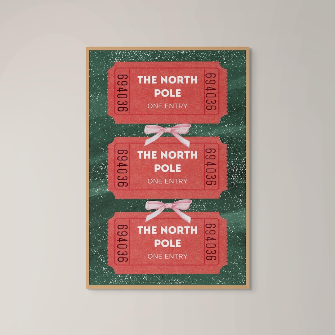 North Pole Ticket Print Retro Ticket Wall Art Ticket Art Print Trendy ...