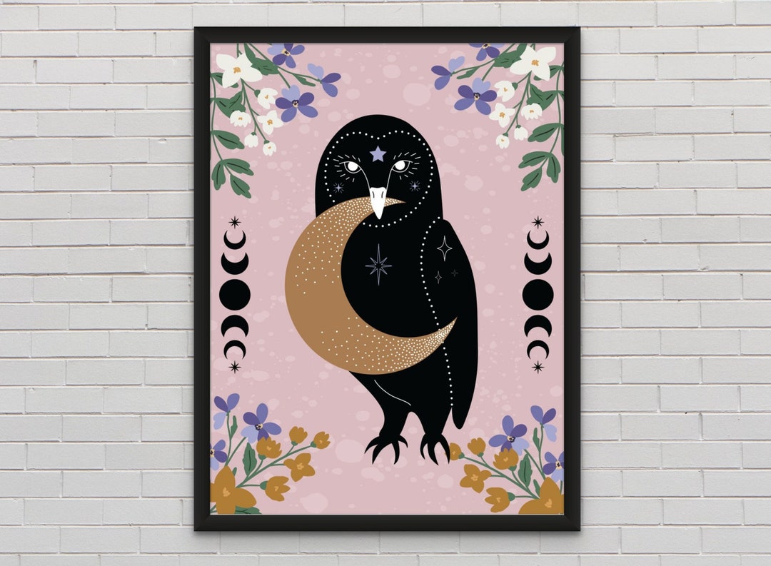 Owl Wall Art | Boho Owl Art Print | Woodland Animal | Crescent Moon Owl ...