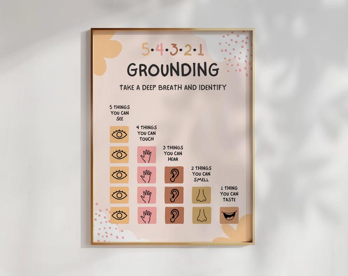 54321 Grounding PDF Exercise for Kids Poster | 5 Senses Grounding ...
