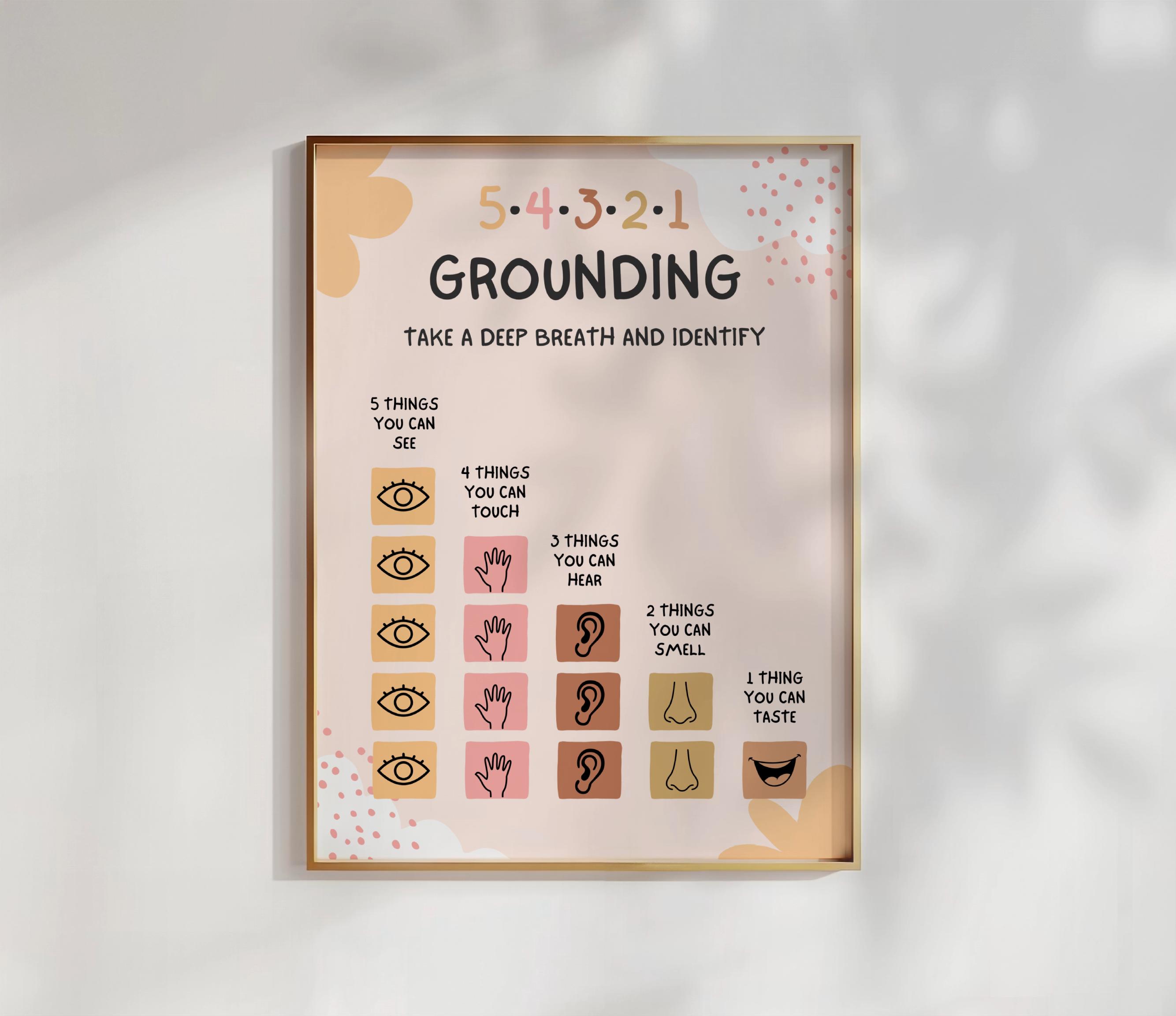Grounding Technique Exercise Poster: Anxiety Management, Coping Skills ...