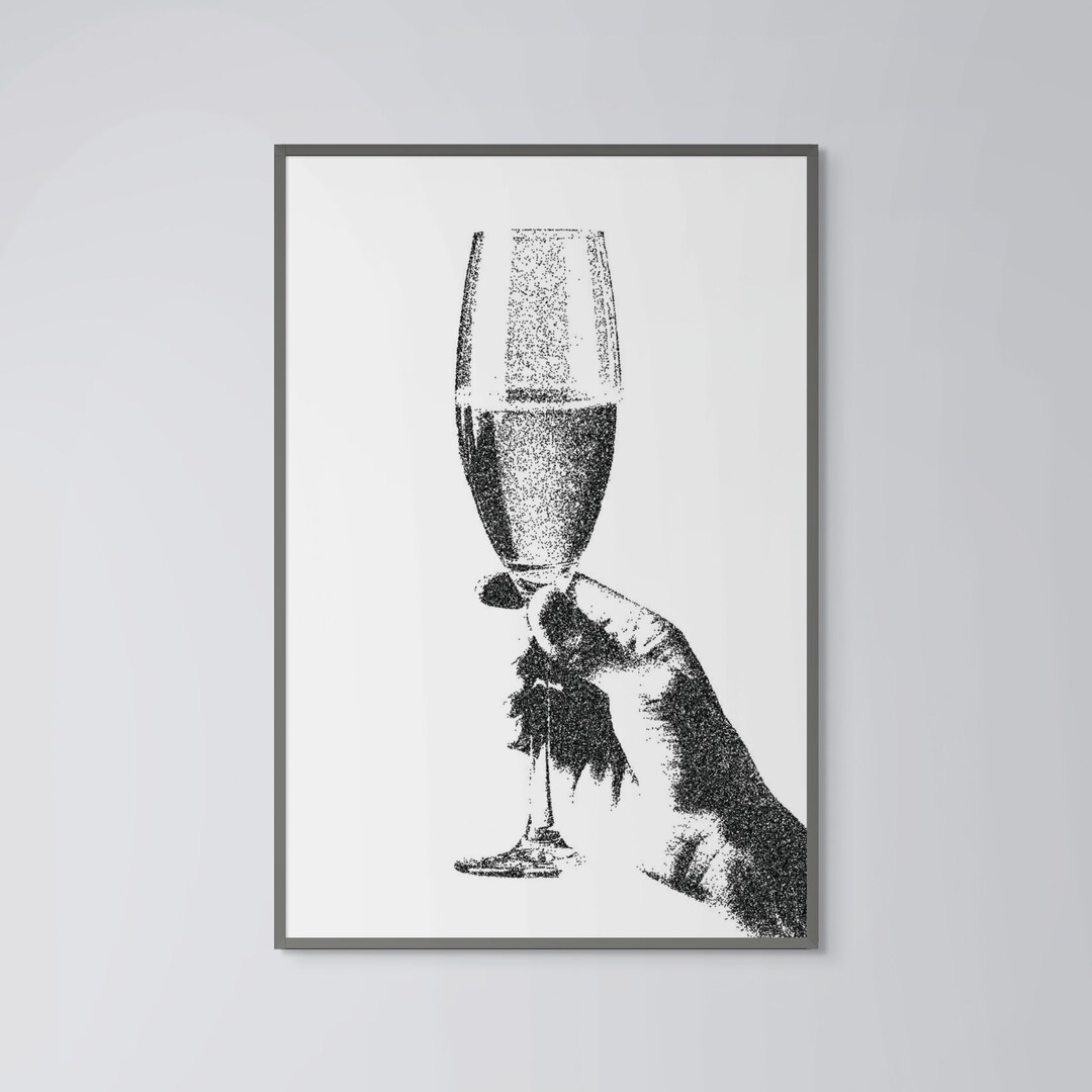 Champagne Wall Art | Halftone Poster | Stipple Art Print | Pop Art ...
