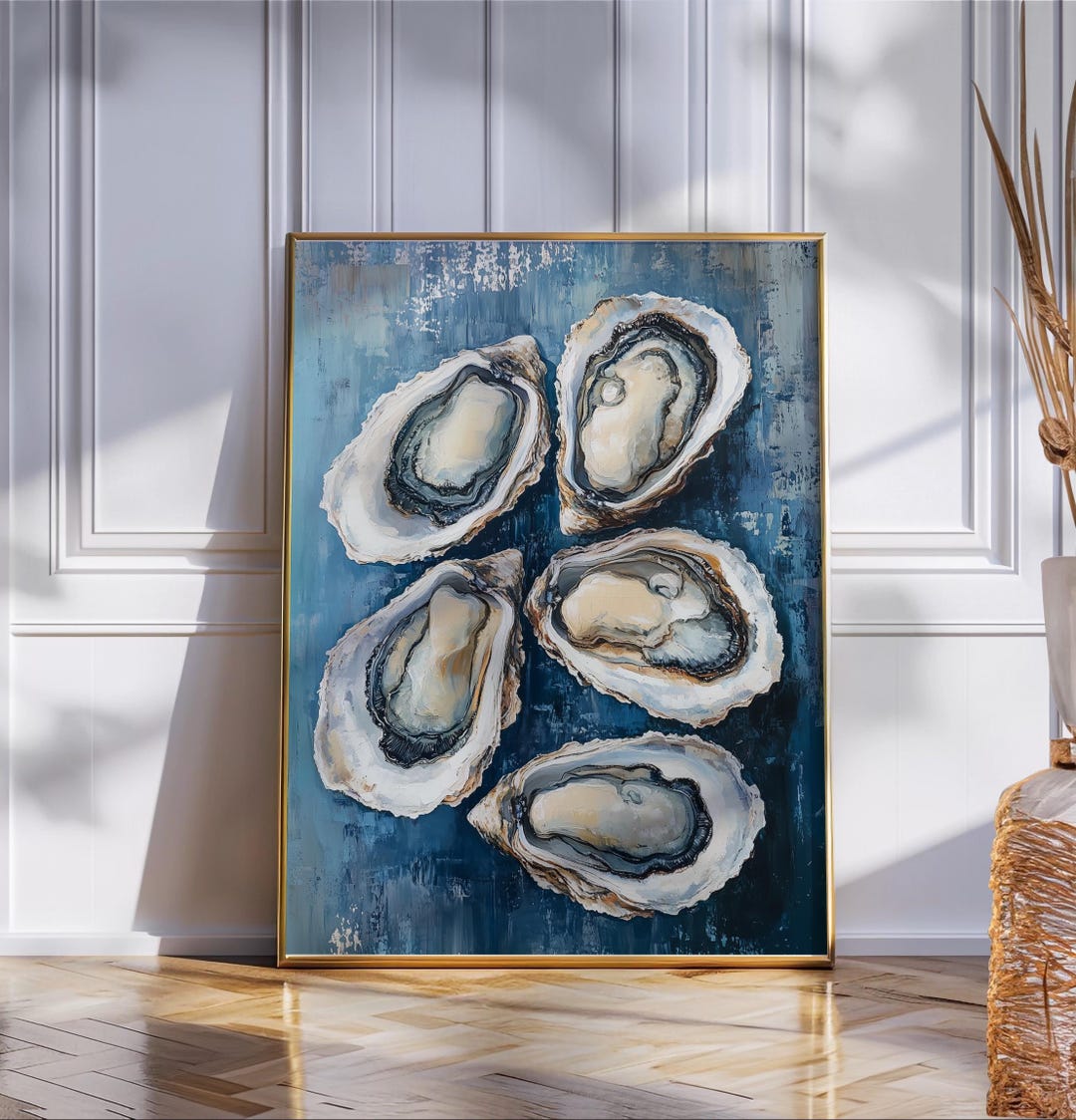 Coastal Oysters Wall Art | Oyster Oil Painting | Beach House Decor ...