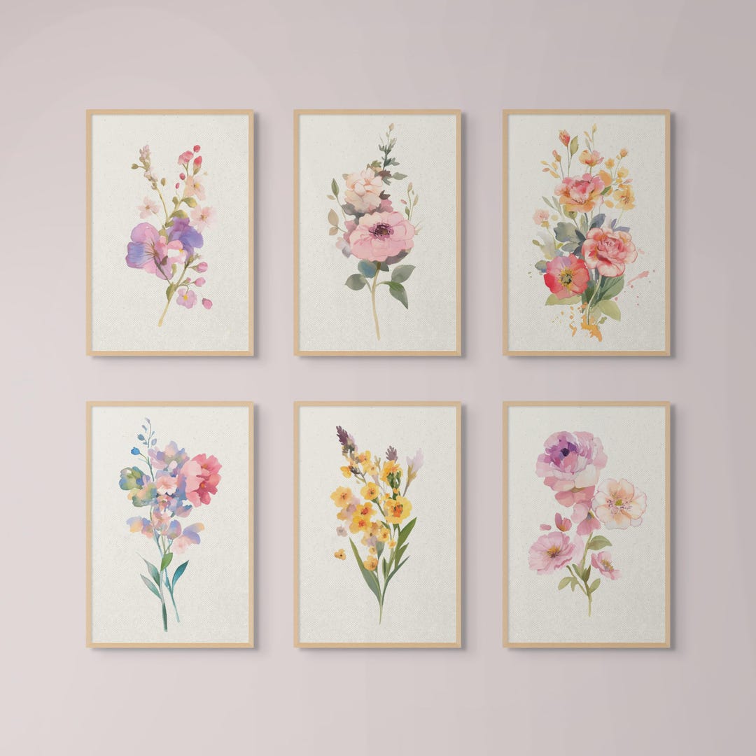 Floral Watercolor Print Set of 6 | Printable Colorful Flower Artwork ...