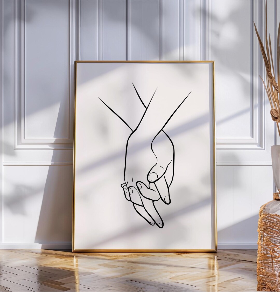 Holding Hands Line Art | Hands Line Drawing Print | Contemporary Art ...