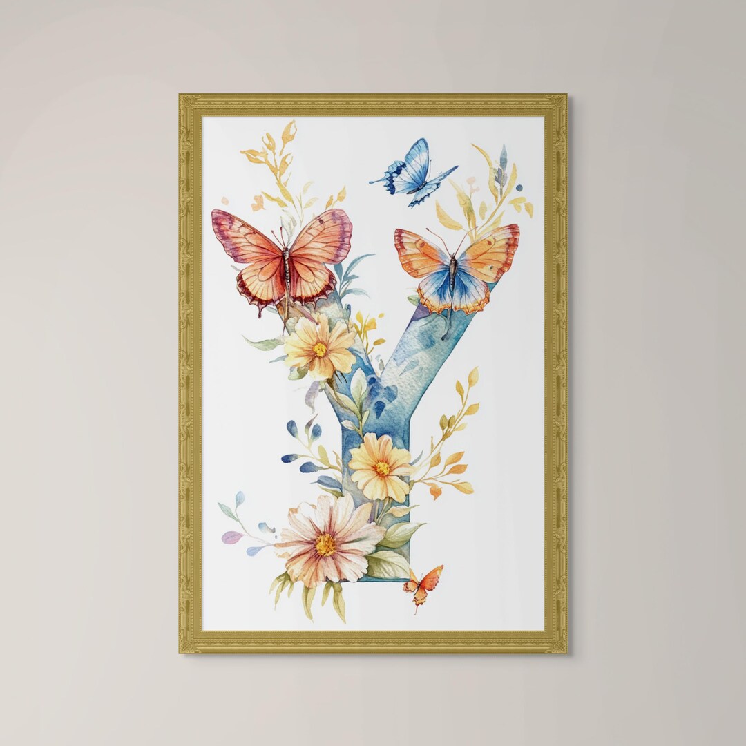 Watercolor Monogram Printable Art Letter Y Wall Art Watercolor Nursery ...