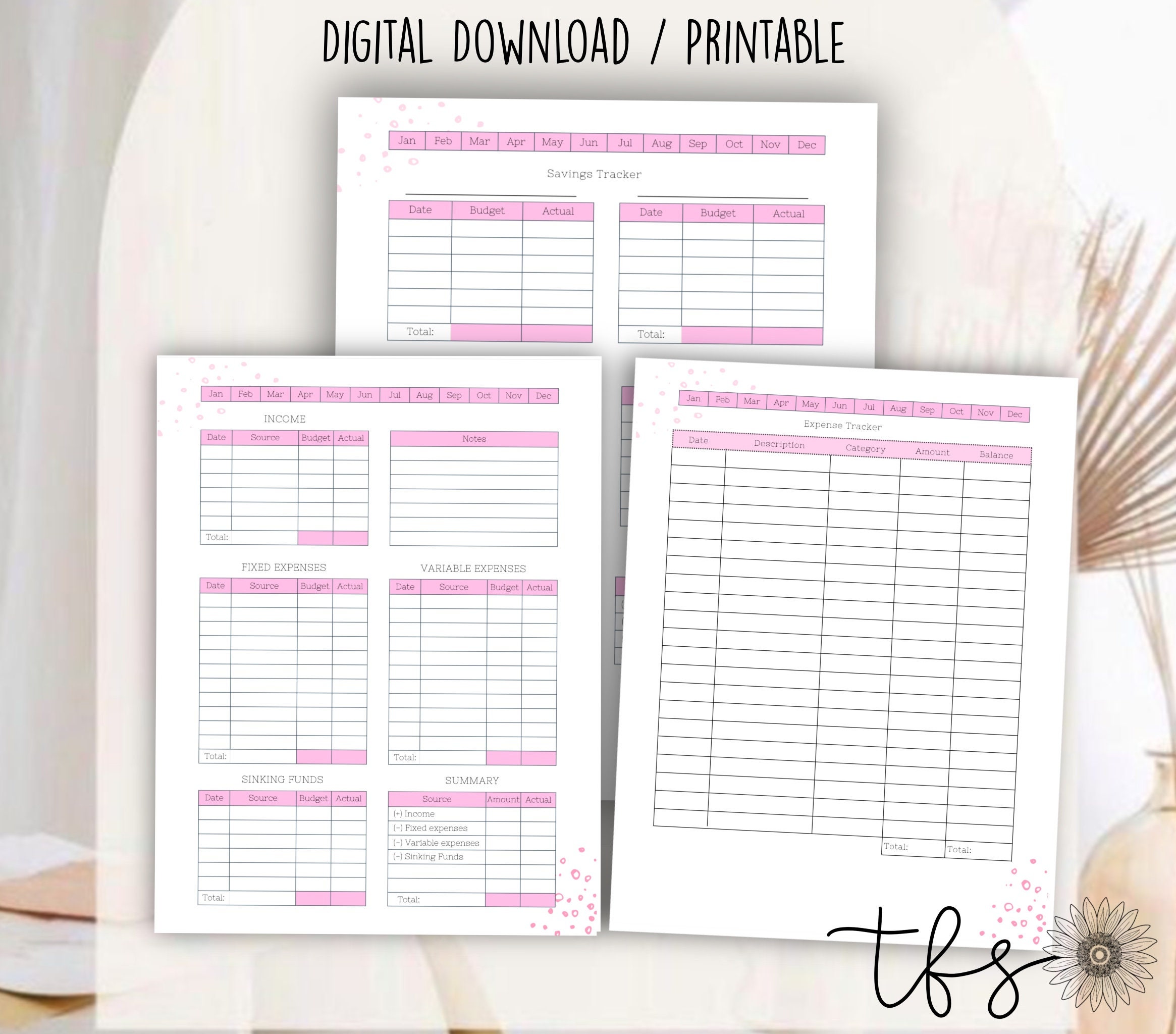 Monthly Budget Planner, Expense Tracker, Cute, Savings Tracker, Sinking ...