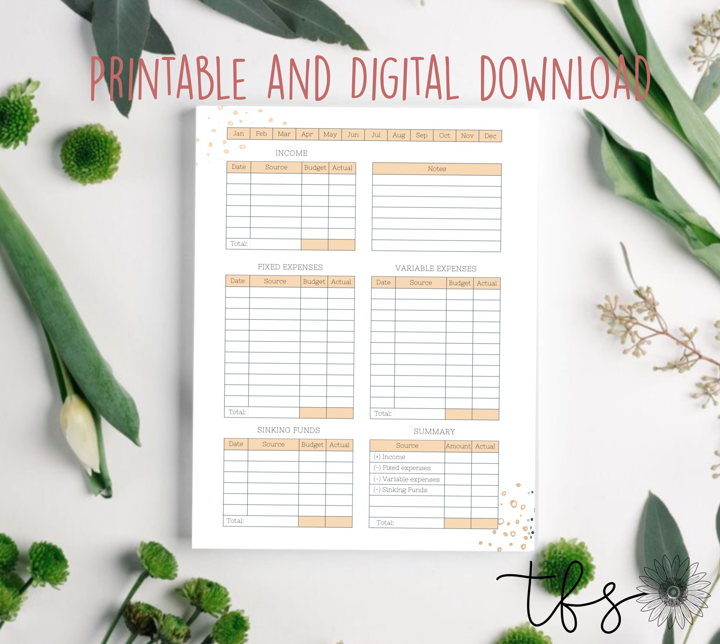 Monthly Budget Planner, Expense Tracker, Cute, Savings Tracker, Sinking ...