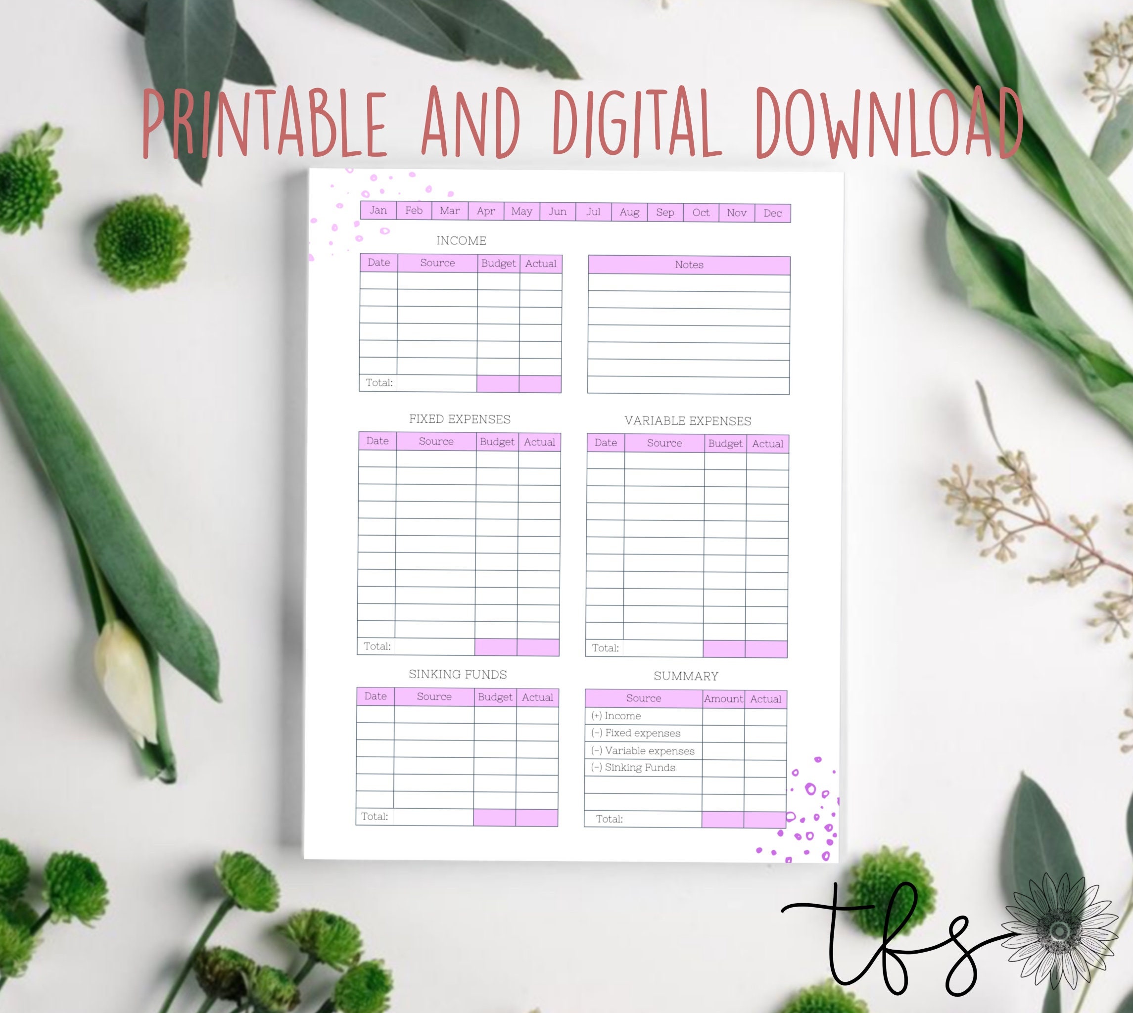 Monthly Budget Planner, Expense Tracker, Cute, Savings Tracker, Sinking ...