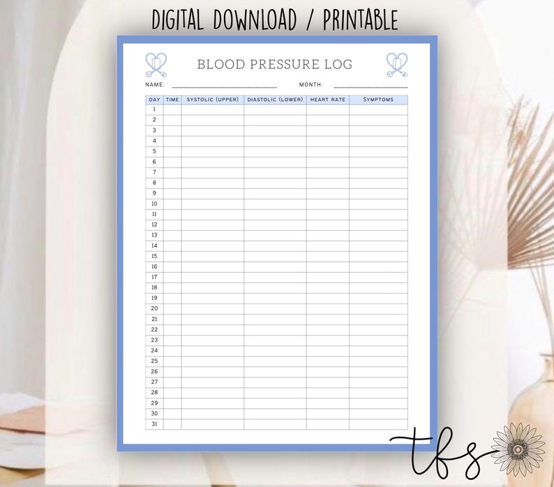 Blood Pressure Log, Tracker, Chronic Illness, BP Log, POTS BP Log ...