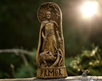 Wooden Freyr Statue, Viking God Statue, Carved Pagan Statue, Freyr God ...