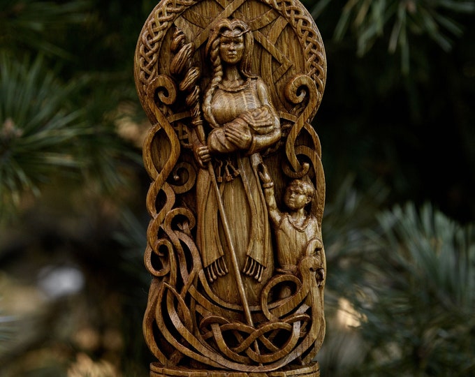 Frigga, God Viking, Wood Carved Frigg Statue, Friga, God Altar ...