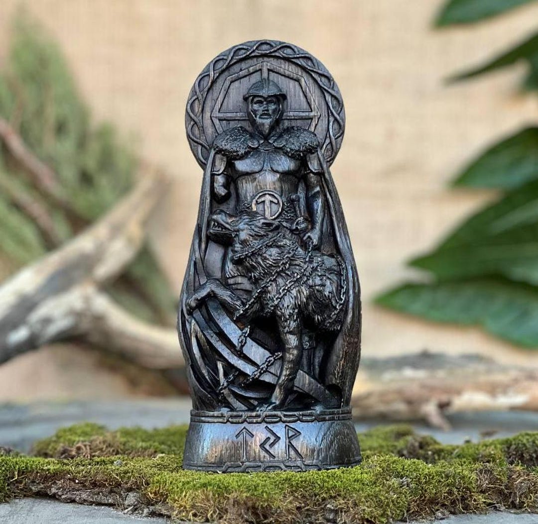 Tyr Wood Statue, Norse Pantheon, Viking Pagan God Scandinavian Altar ...