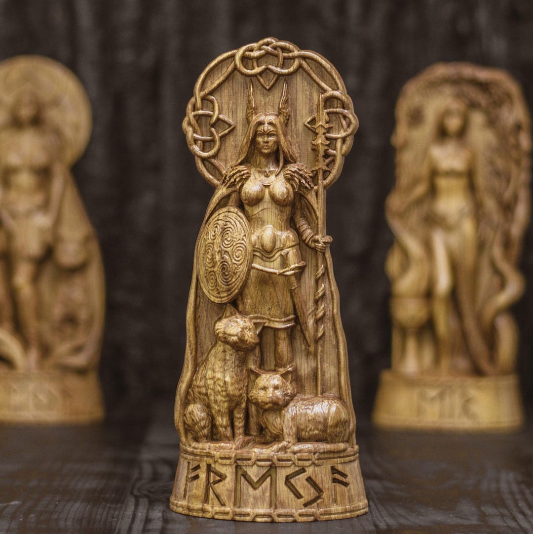 Freya God Viking God Wooden Carved Statue Freya Pagan Paganism God ...