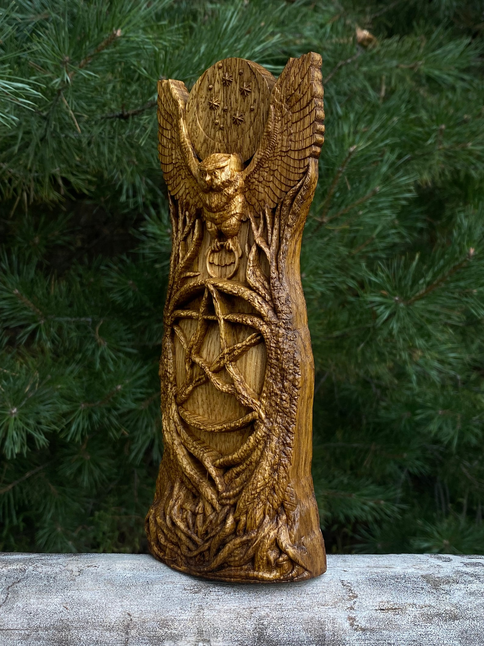 Hand-carved Oak Hecate Owl Statue: Wiccan Altar Decor - Etsy