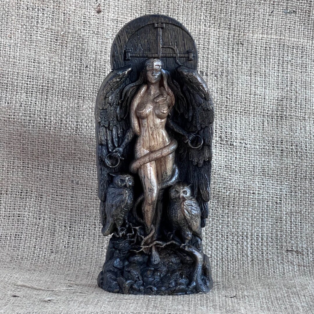 Hand Carved Lilith Wooden Statue: Oak Mythology Art Piece - Etsy