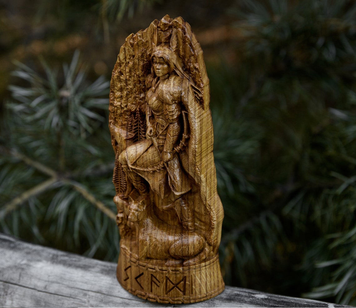 Skadi God Viking Wood Carved Skade Statue Skathi God Altar - Etsy
