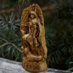 Skadi, God Viking, Wood Carved Skade Statue, Skathi, God Altar ...