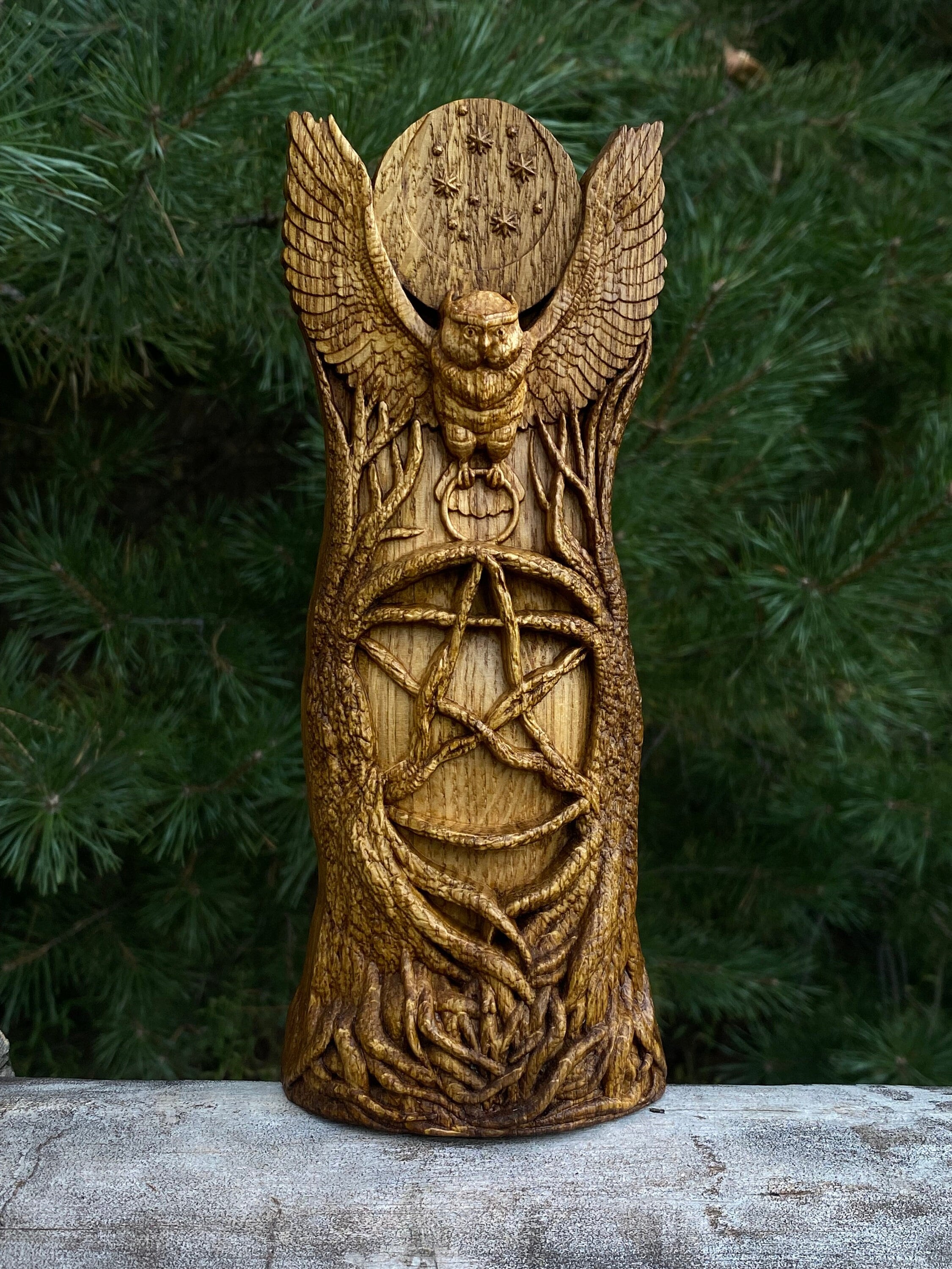 Hand-carved Oak Hecate Owl Statue: Wiccan Altar Decor - Etsy