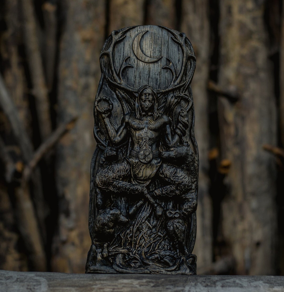 Cernunnos Altar Statue, Wood Horned God, Cernun Celtic God, Pagan God, Wood Carving, Gothic Home ...