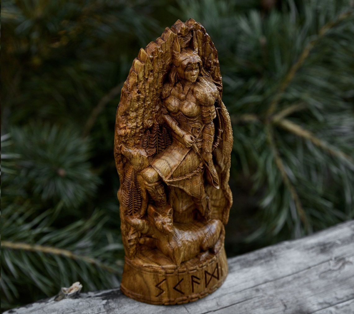 Skadi God Viking Wood Carved Skade Statue Skathi God Altar - Etsy