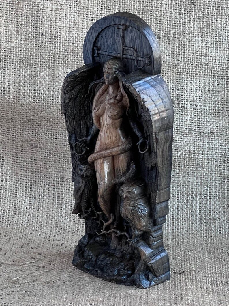 Hand Carved Lilith Wooden Statue: Oak Mythology Art Piece - Etsy