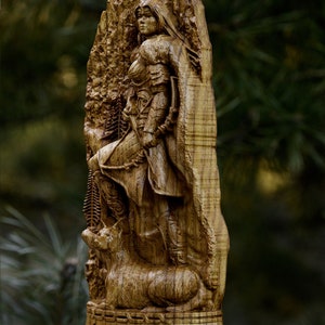 Skadi, God Viking, Wood Carved Skade Statue, Skathi, God Altar ...