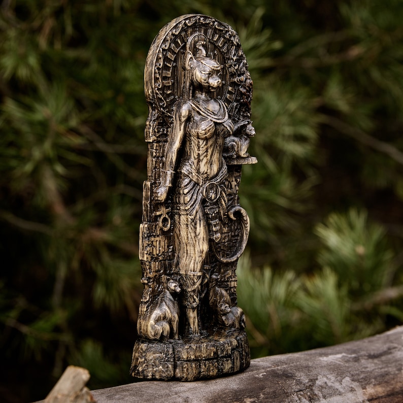 Bastet Statue Cat Goddess Egyptian Gods Wood Carved Altar - Etsy