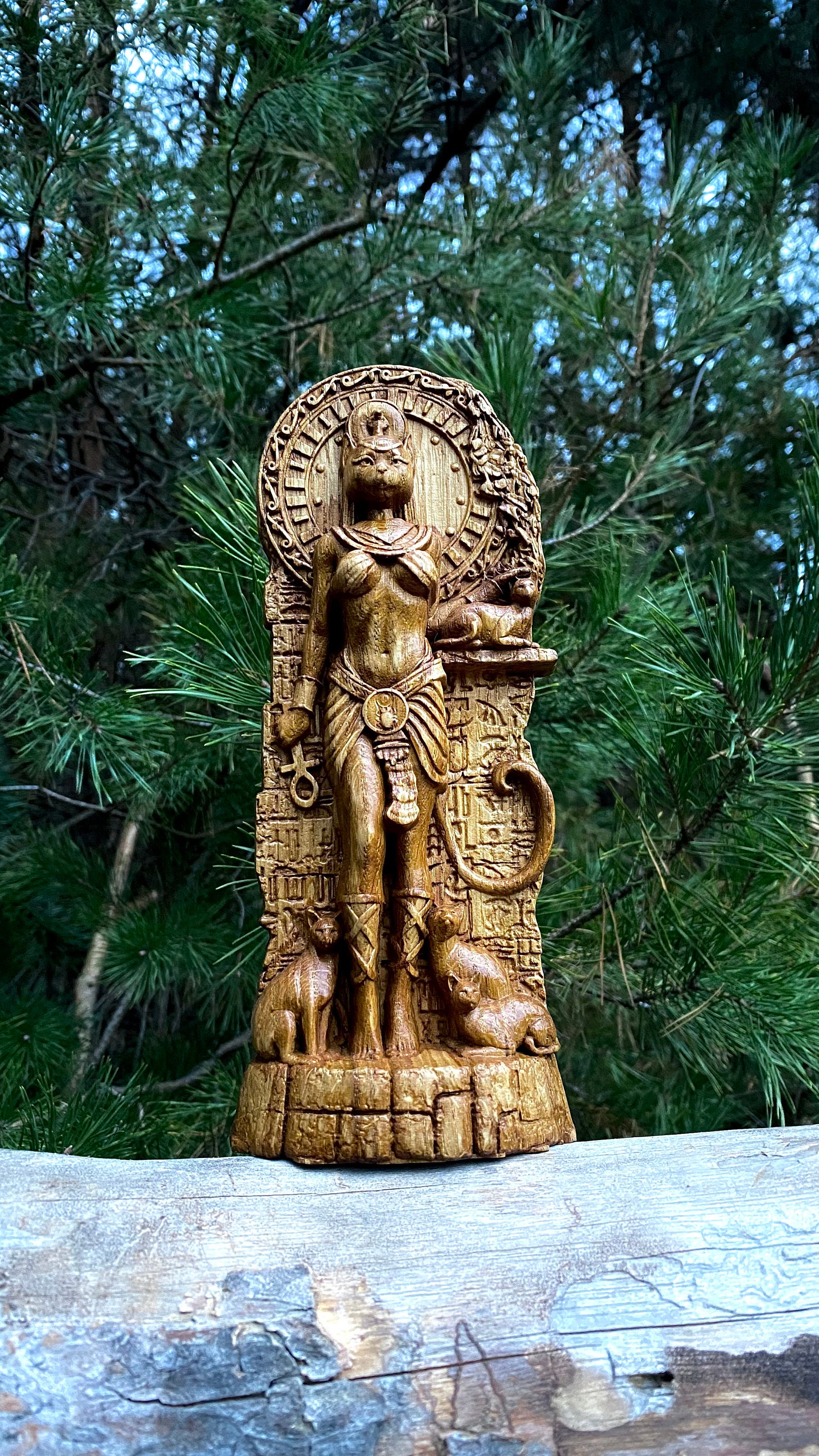 Bastet Statue Cat Goddess Egyptian Gods Wood Carved Altar | Etsy