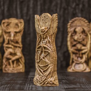 Hand-carved Oak Hecate Owl Statue: Wiccan Altar Decor - Etsy