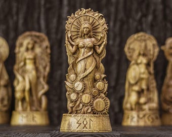 Sunna Sol Statue Norse Pagan Altar Statue Wood Carving Goddess Statue ...