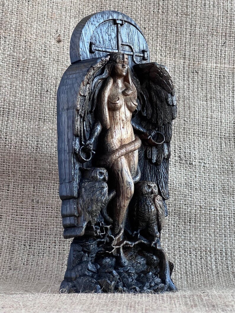 Hand Carved Lilith Wooden Statue: Oak Mythology Art Piece - Etsy