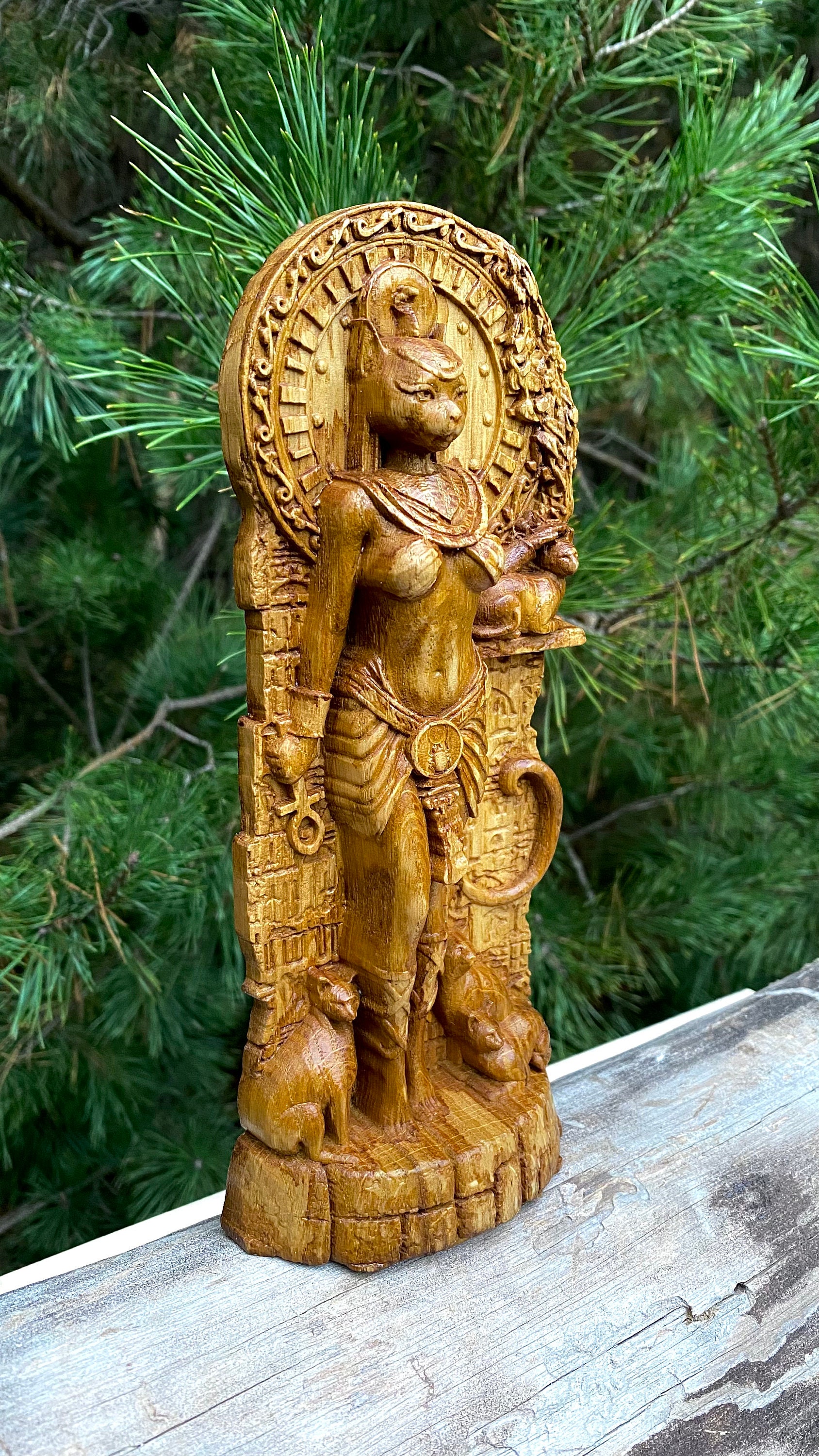 Bastet Statue Cat Goddess Egyptian Gods Wood Carved Altar - Etsy