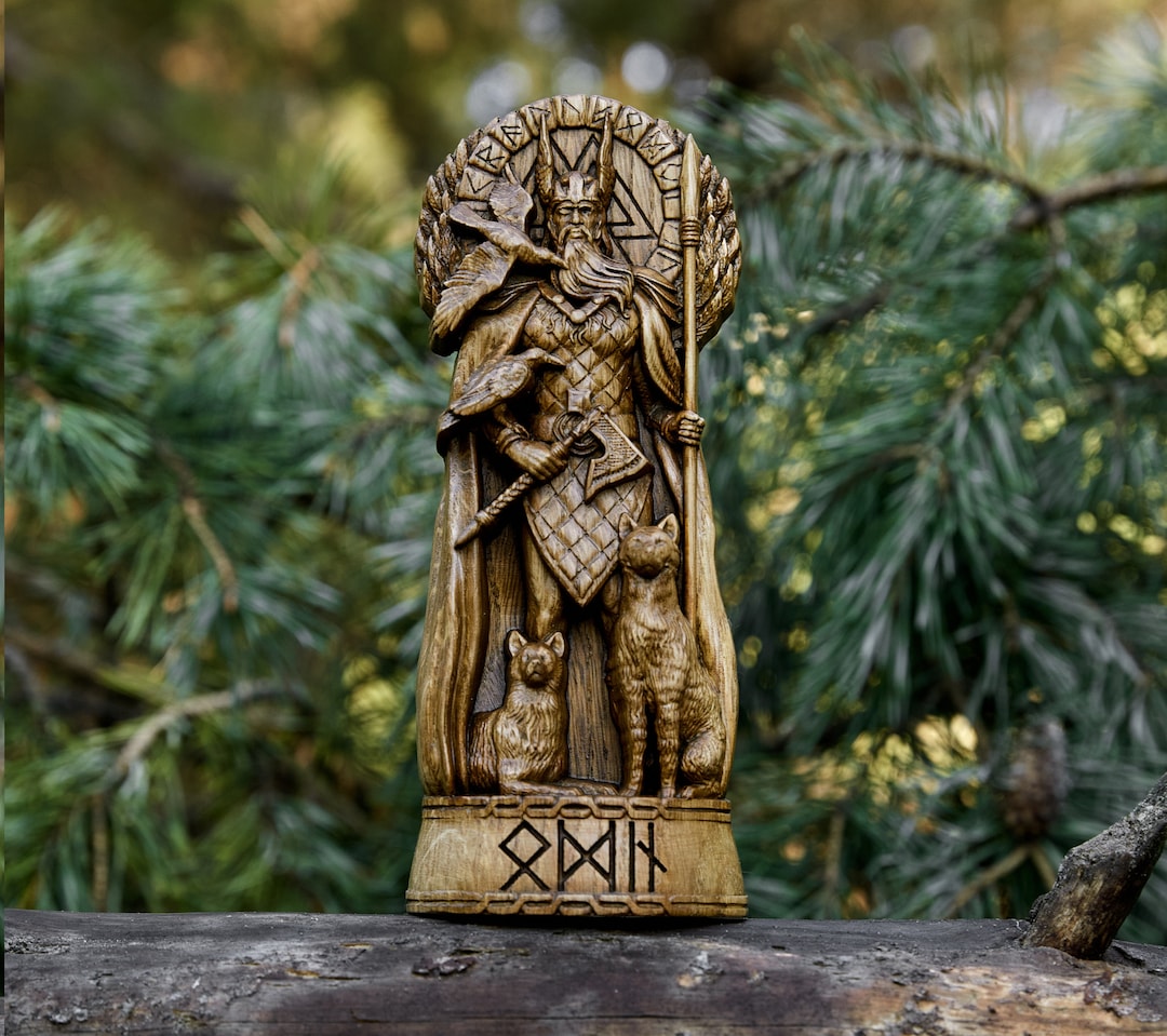 Handmade Oak Odin Statue Norse Mythology Viking Figurine Pagan Altar ...