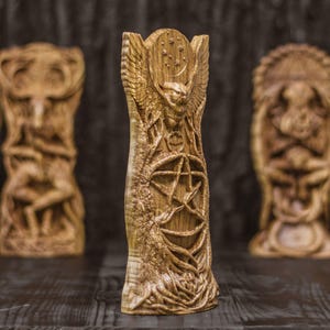 Hand-carved Oak Hecate Owl Statue: Wiccan Altar Decor - Etsy