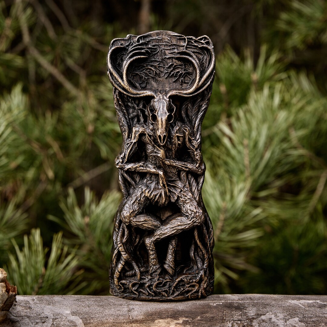 Embrace Ancient Mystique: Handcrafted Wooden Statue Wendigo, the ...
