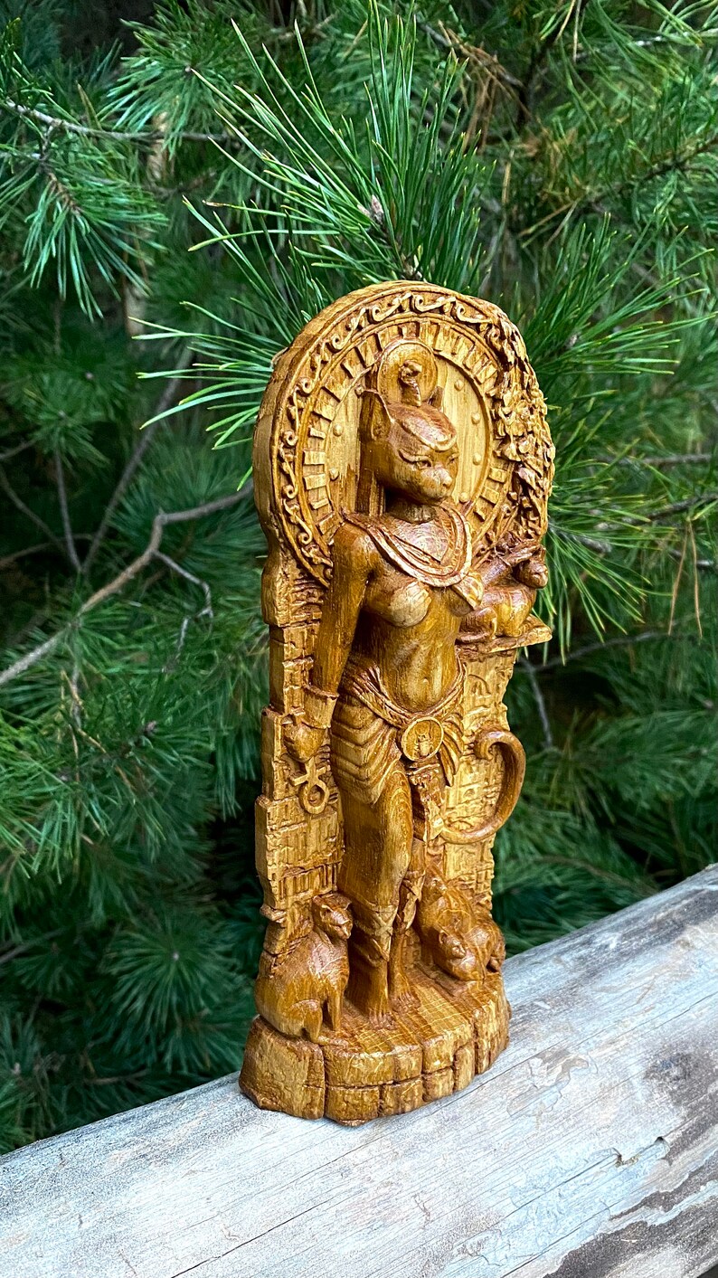 Bastet Statue Cat Goddess Egyptian Gods Wood Carved Altar | Etsy