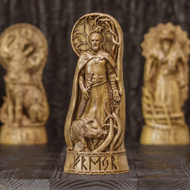 Hand-carved Freyr Oak Statue: Norse Pagan Altar Decor - Etsy