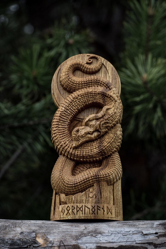 Jormungandr Wooden Altar Statue Viking Nordic Pagan Decor - Etsy