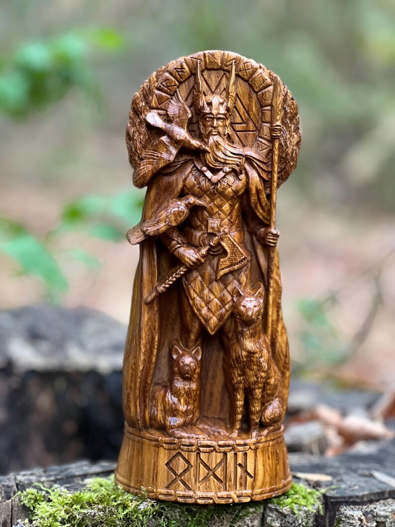 Handmade Oak Odin Statue Norse Mythology Viking Figurine Pagan Altar ...