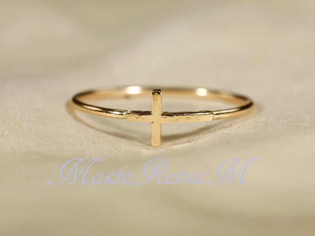 14k Solid Gold Cross Ring - Religious Jewelry for Men/women - Etsy