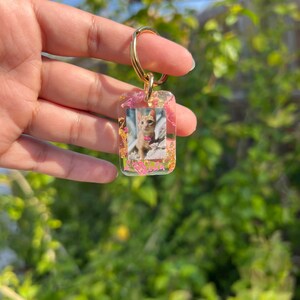 Personalized Photo Gold Keychain -customize W/your Photo, Resin Photo ...