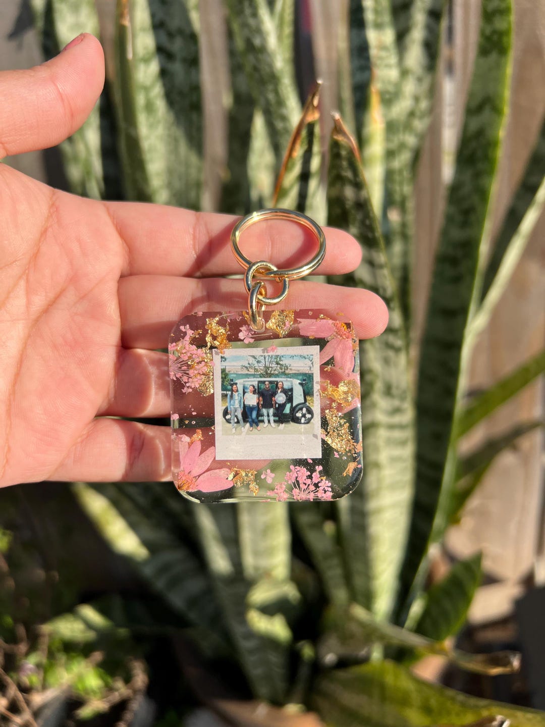 Personalized Photo Gold Keychain -customize W/your Photo, Resin Photo ...