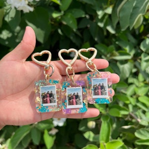 Personalized Photo Gold Keychain -customize W/your Photo, Resin Photo ...